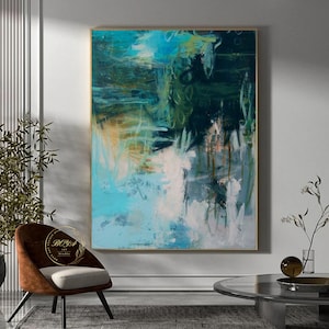 Original Green Painting Leaf Abstract Painting Green Abstract Art Large ...