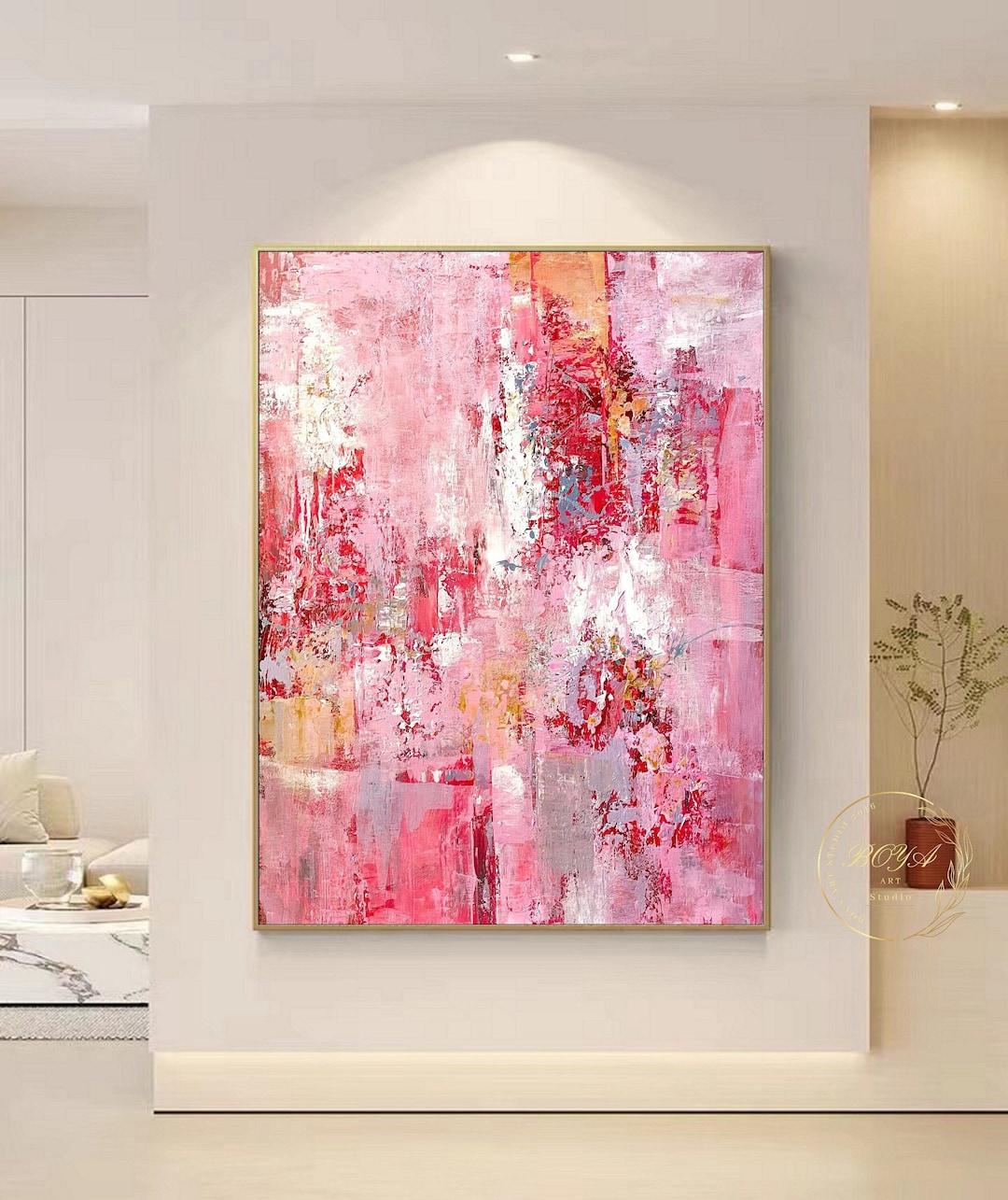 Large Pink Painting Pink Abstract Painting Pink Wall Painting Pink ...
