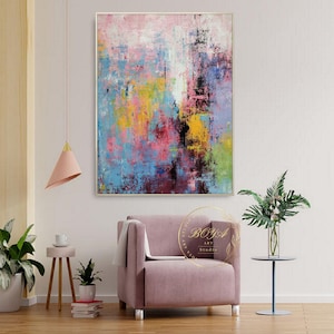 Multicolour Abstract Painting Large Pink Abstract Painting Colorful Oil ...