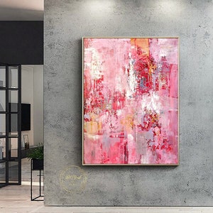 Large Pink Painting Pink Abstract Painting Pink Wall Painting Pink ...