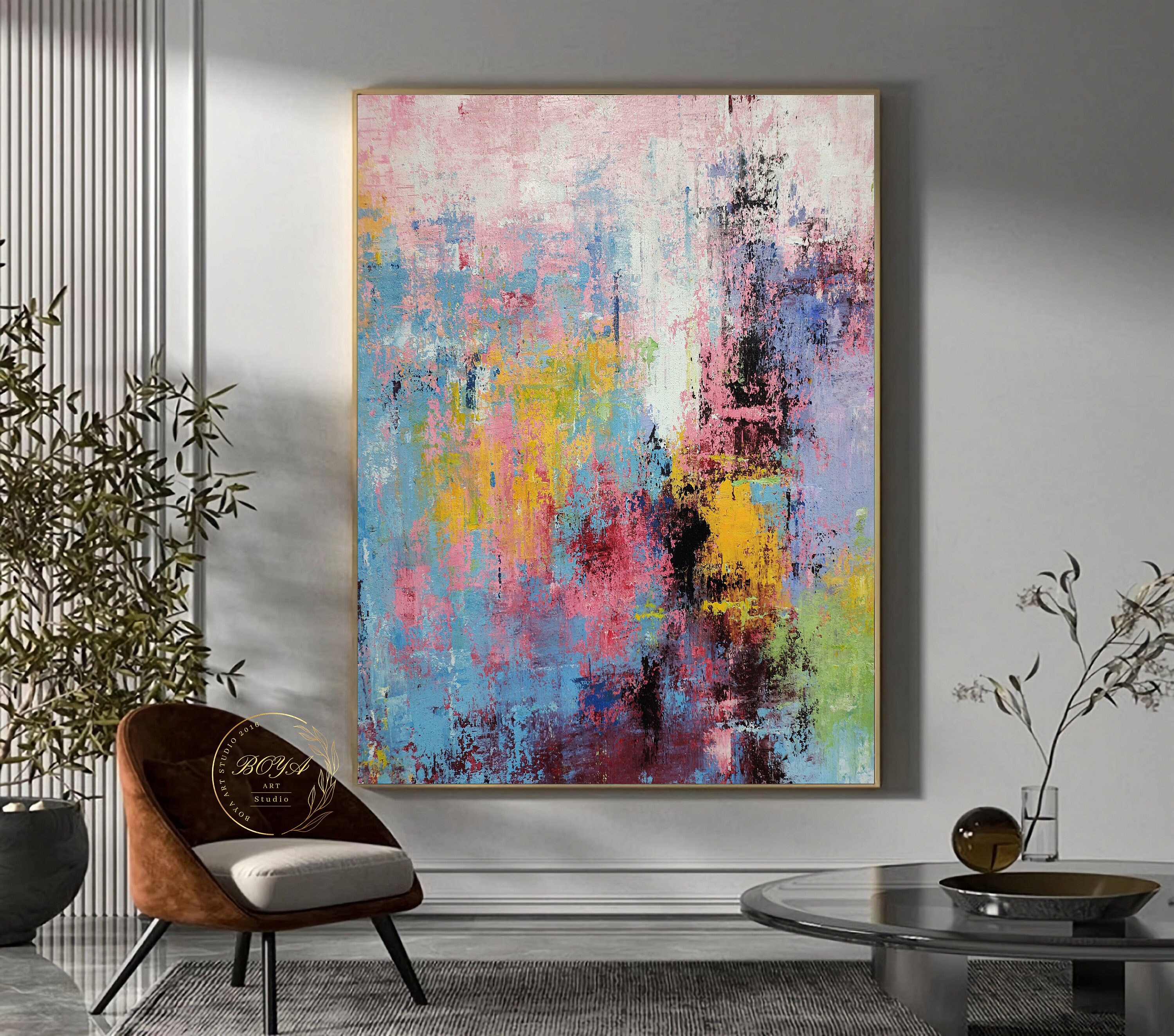 Multicolour Abstract Painting Large Pink Abstract Painting - Etsy