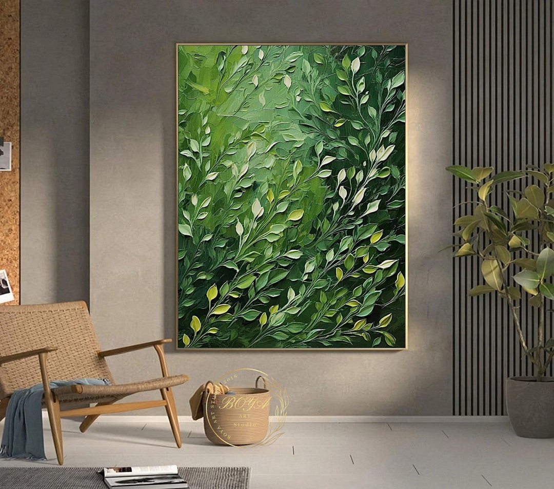 Green Leaves Wall Art Green Abstract Painting Large Knife Painting ...