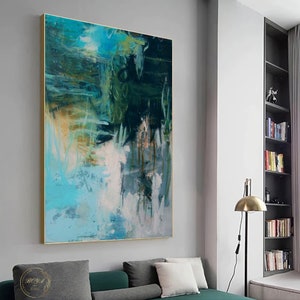 Original Green Painting Leaf Abstract Painting Green Abstract Art Large ...