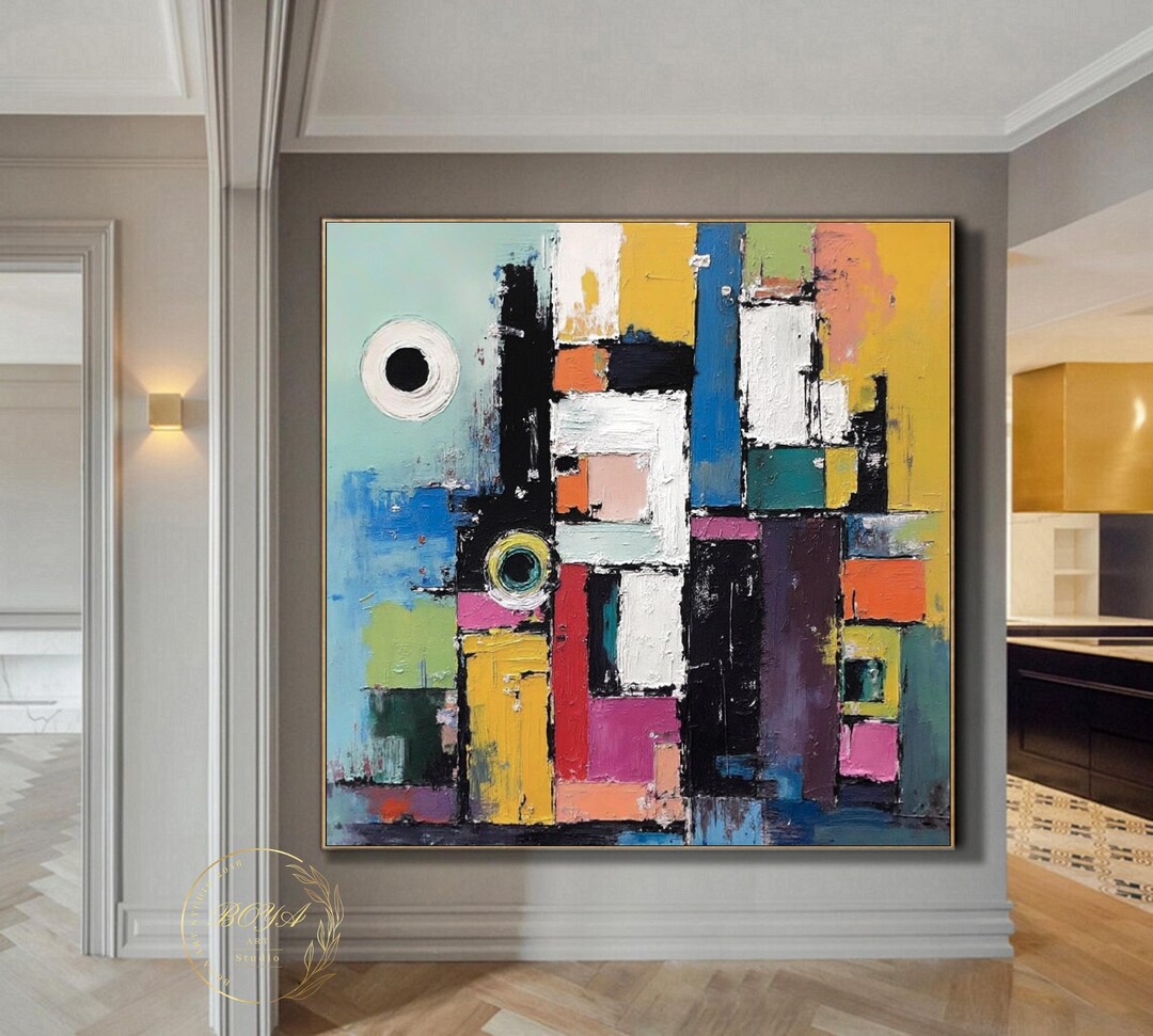 Large Colorful Abstract Painting Multicolor Abstract Art Green Textured ...