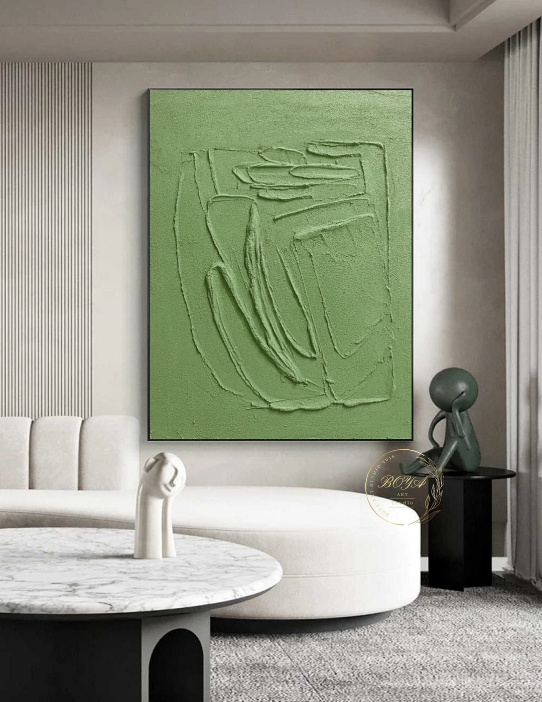 Original Green Texture Painting Green Minimalist Wall Art Green ...
