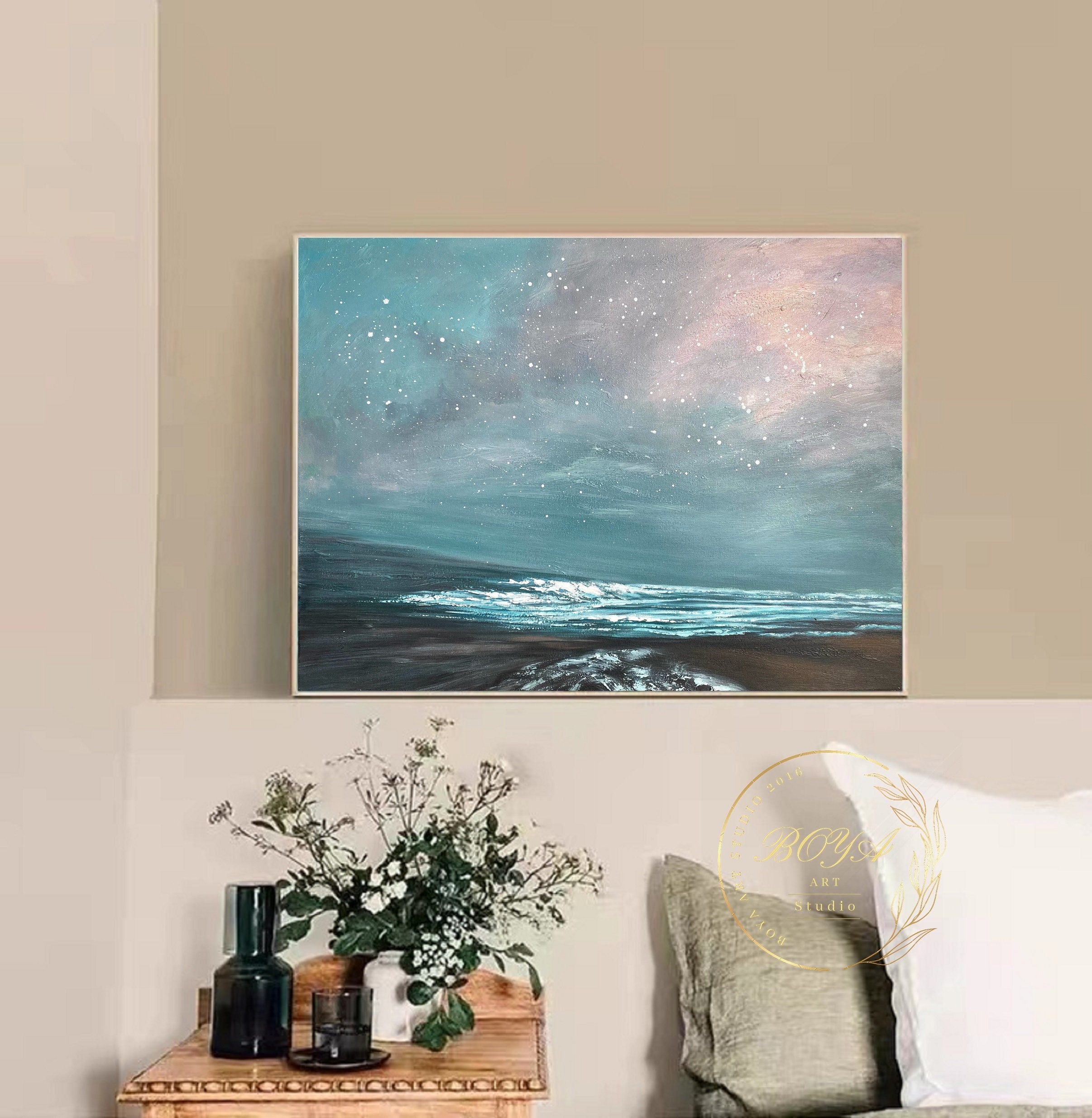 Original Blue Sky Landscape Oil Painting Large Beach Abstract - Etsy