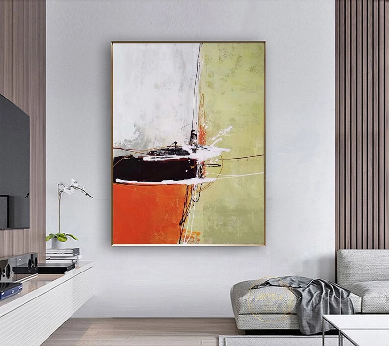 Original Green Abstract Painting Large Green Painting Orange - Etsy