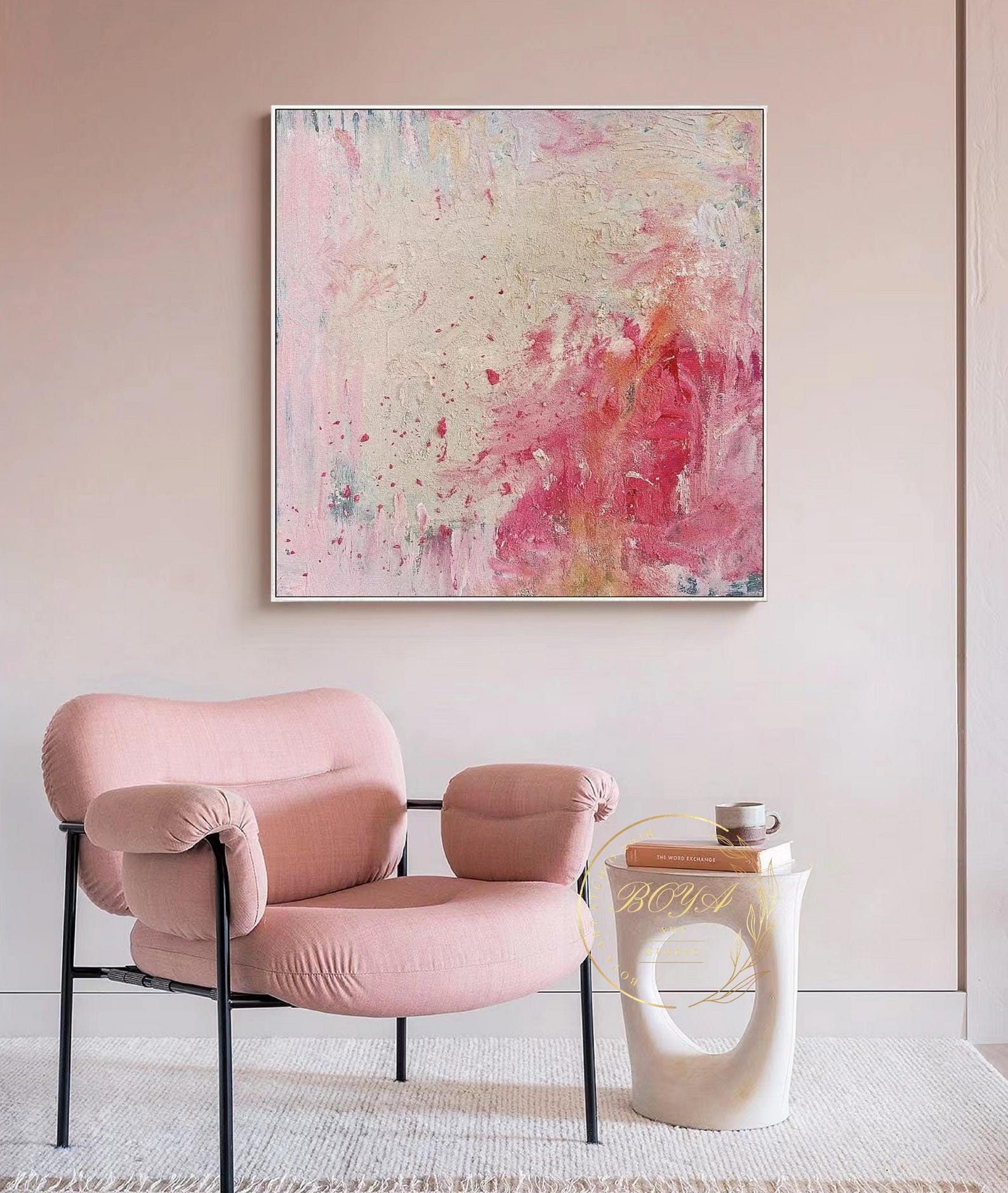 Large Abstract Painting, Extra Large Wall Art, Blush Pink Wall Decor ...
