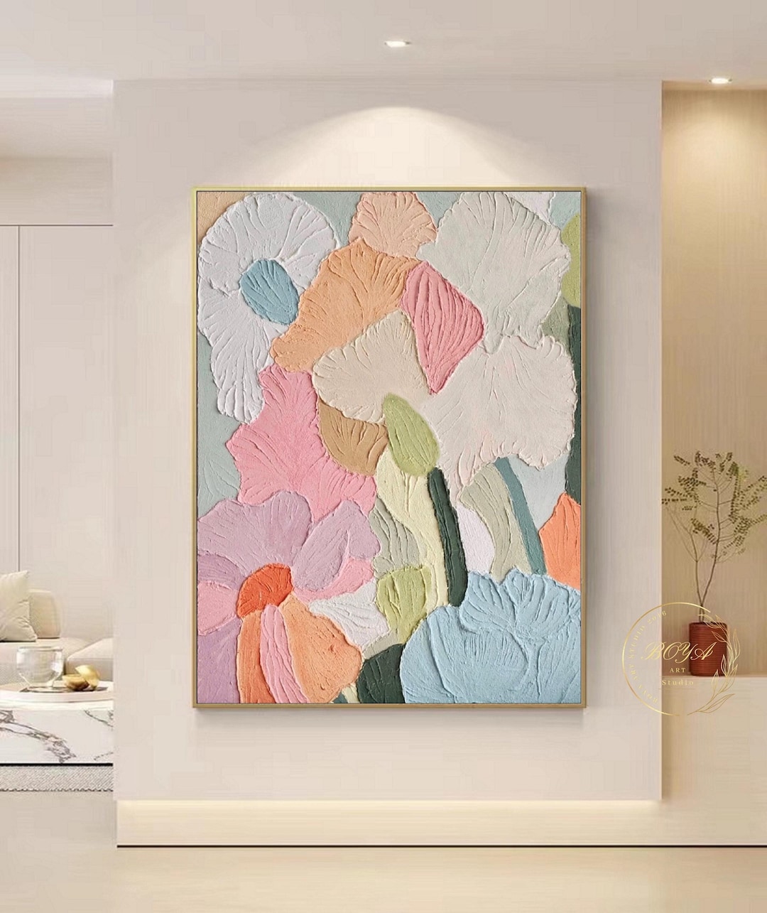 Large Textured Abstract Painting Colorful Wall Art Flower Abstract Art ...