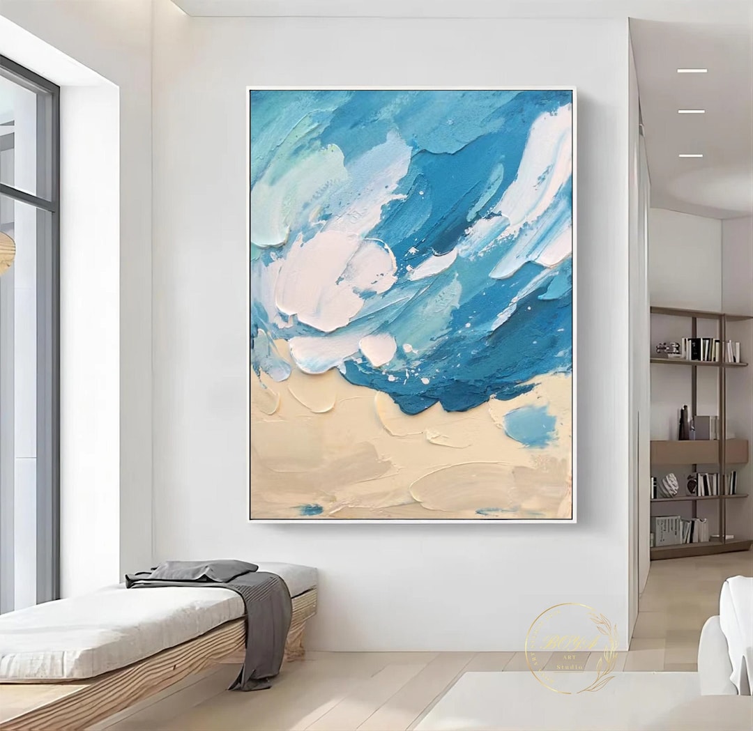 Blue Sea Wave Painting Large Blue Canvas Art Original Textured Wall Art ...