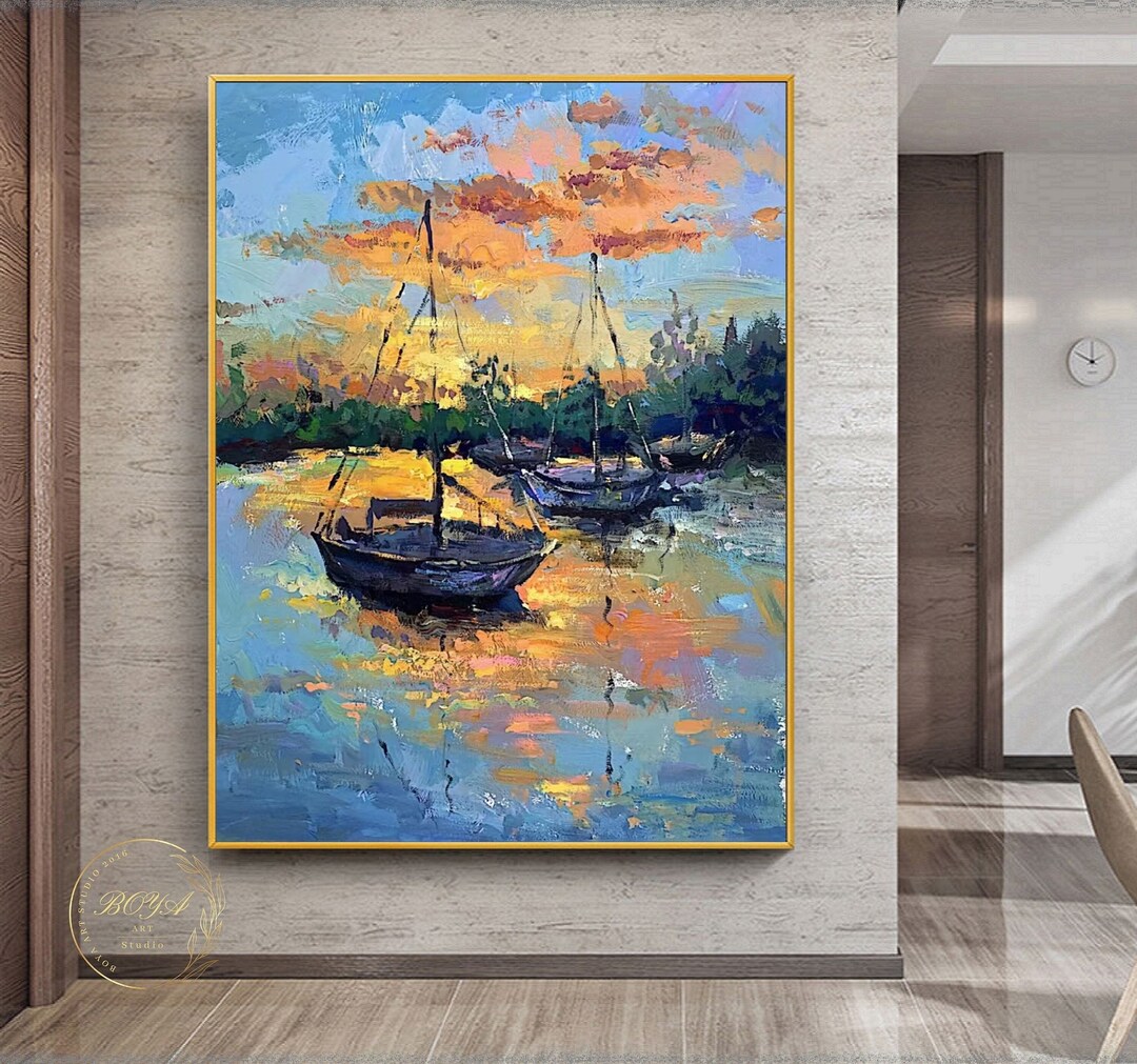 Original Sailboat Abstract Painting Large Sailboat Oil Painting ...