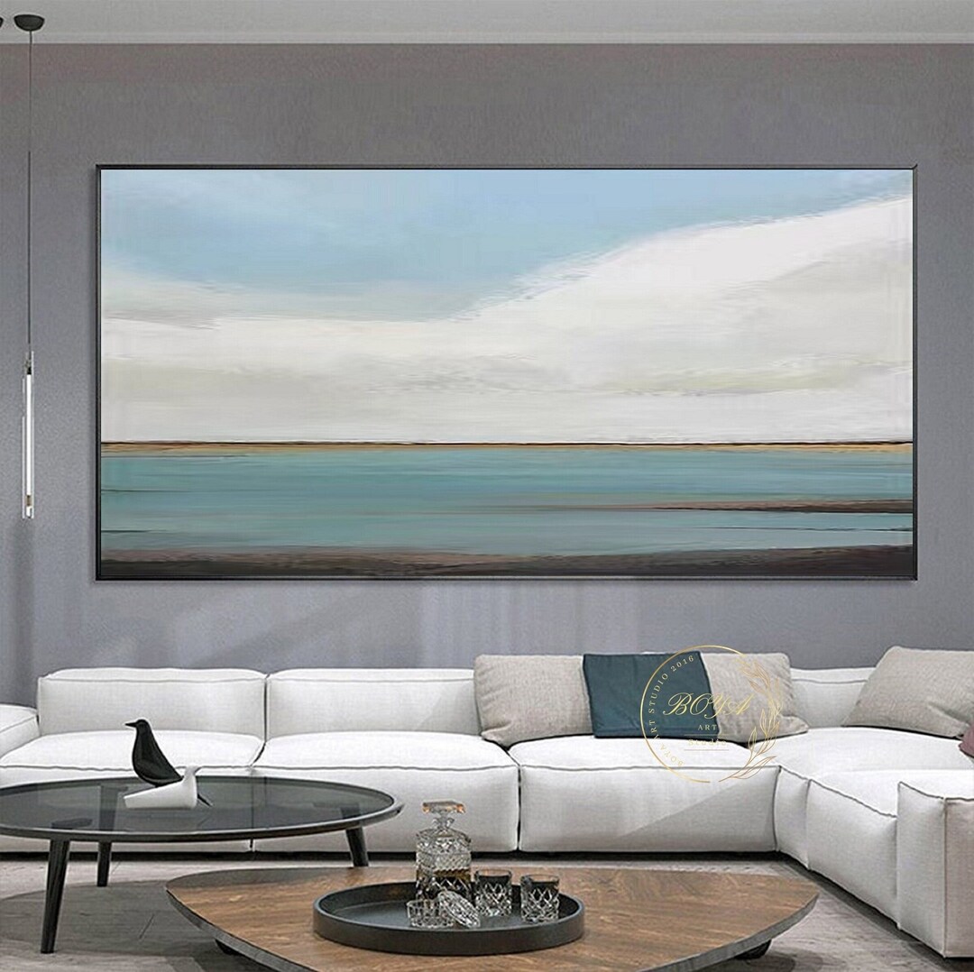 Large Sea Abstract Painting Blue Ocean Wall Art Seascape Abstract ...