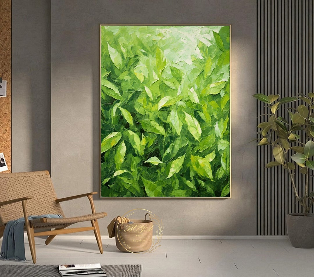 Green Leaves Abstract Painting Large Green Textured Art Original Leaves ...