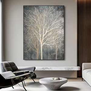 Large Tree Abstract Painting Beige Tree Wall Art Original Tree Abstract ...
