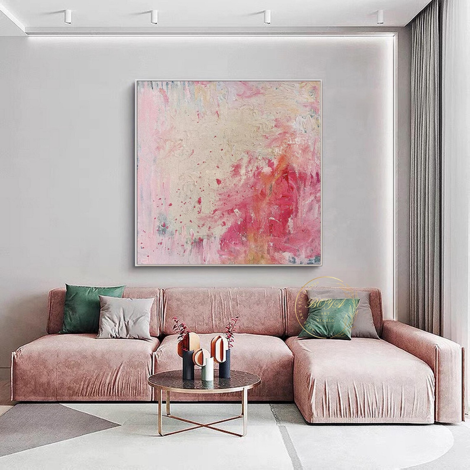 Original Abstract Painting Pink Wall Art Large Pink Texture Painting ...