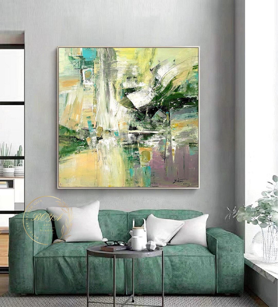 Green Abstract Painting Green Canvas Art Multicolor Oil Painting ...