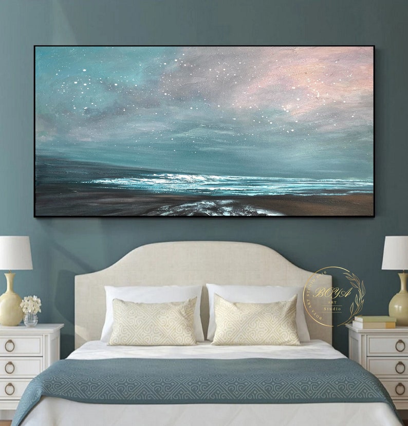 Original Sea Abstract Art Large Blue Sky Landscape Oil Painting Beach ...