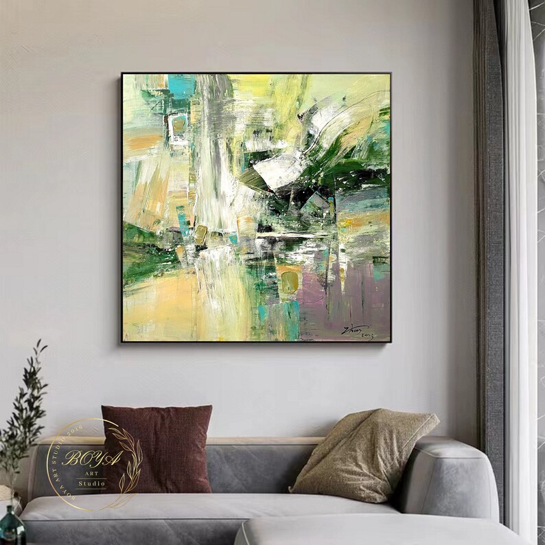 Green Abstract Painting Green Canvas Art Multicolor Oil - Etsy