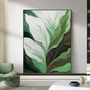 Green Leaves Abstract Painting, Textured Modern Canvas Art - Etsy