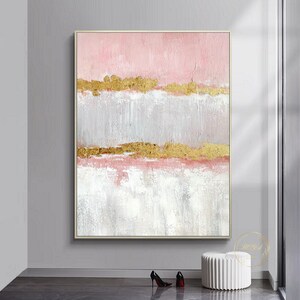 Pink Abstract Painting Pink Minimalist Painting Gold Texture Art Large ...