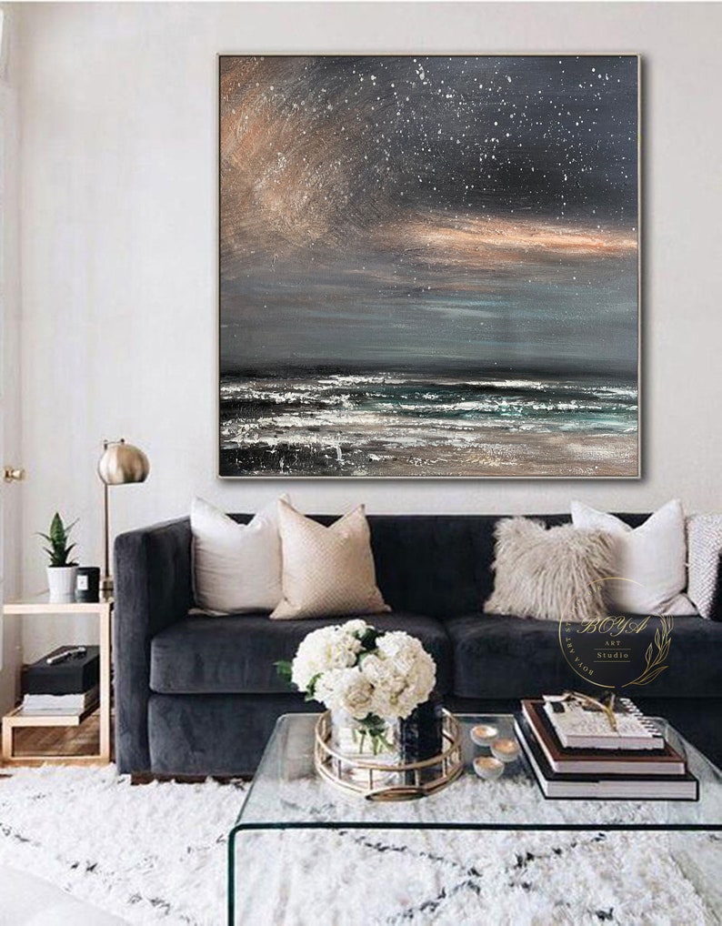 Original Abstract Painting Large Sky Painting Starry Sky Painting Sea ...