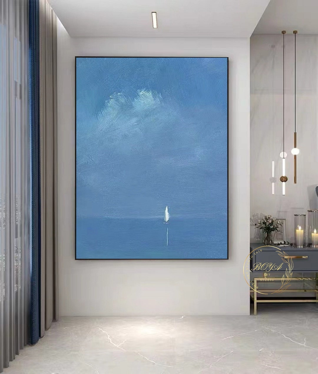 Large Minimalist Wall Painting Blue Abstract Painting Blue Sea - Etsy