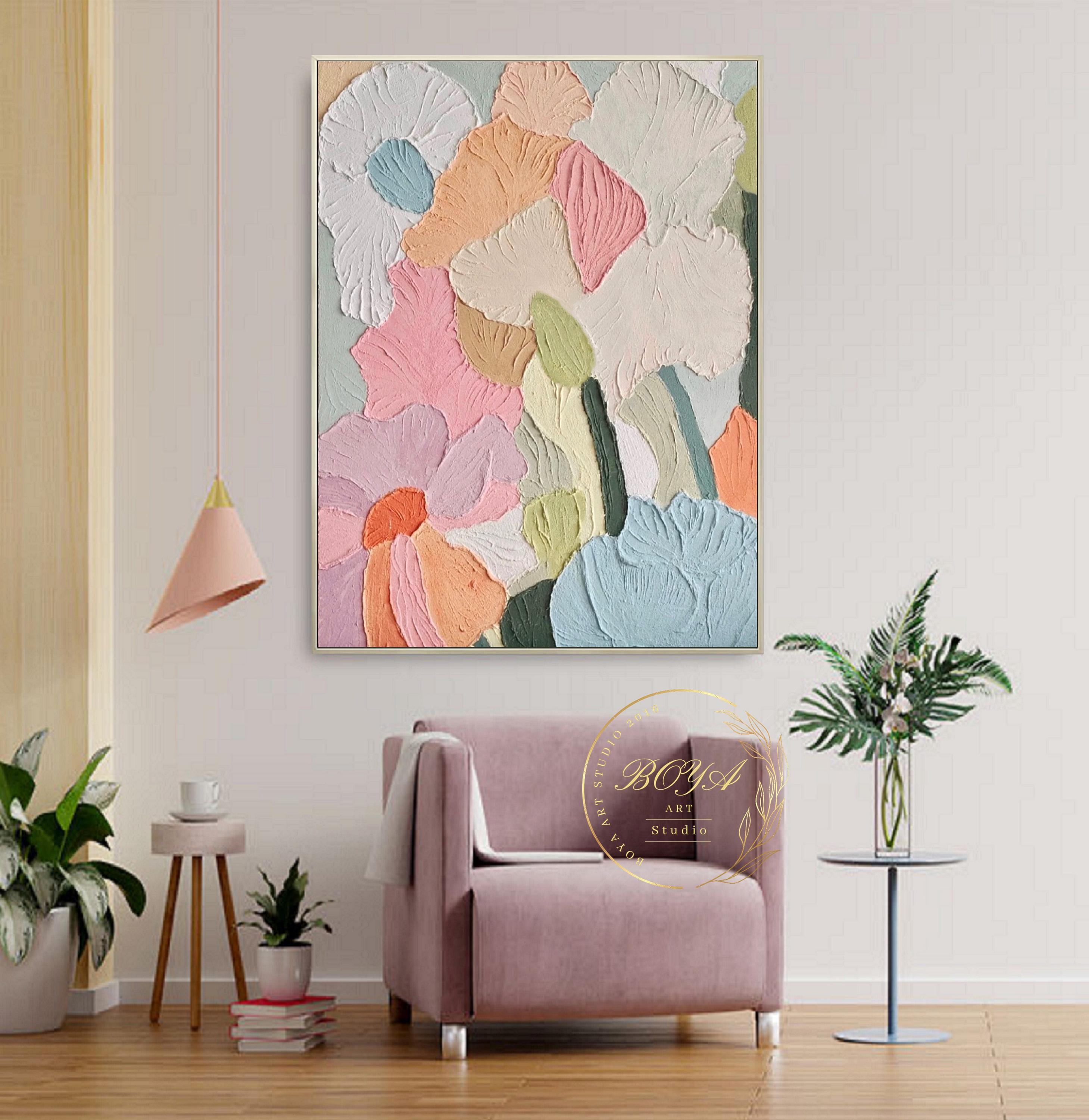 Large Textured Abstract Painting Colorful Wall Art Flower Abstract Art ...