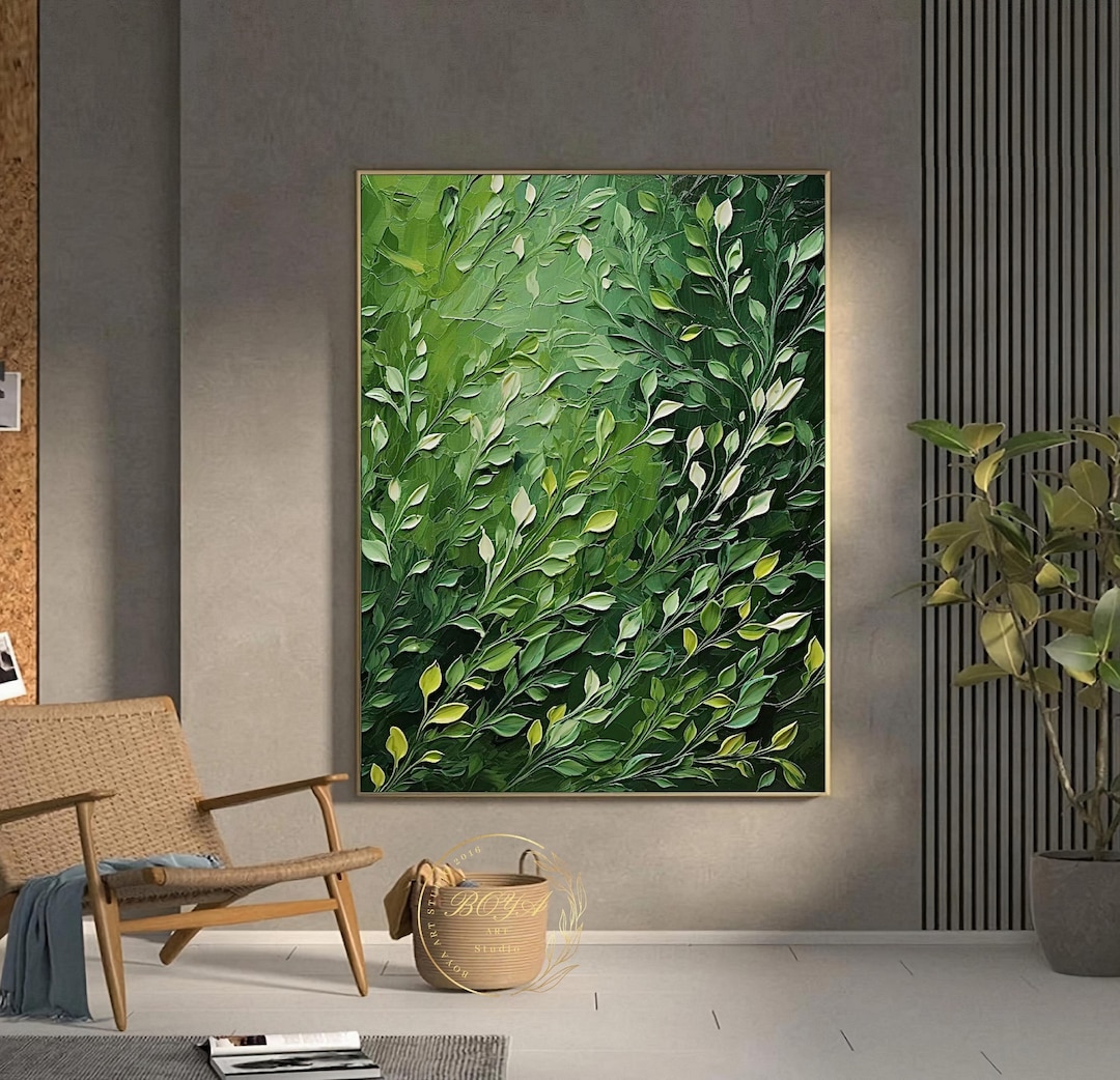 Green Leaves Wall Art Green Abstract Painting Large Knife Painting ...