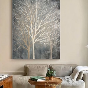 Large Tree Abstract Painting Beige Tree Wall Art Original Tree Abstract ...