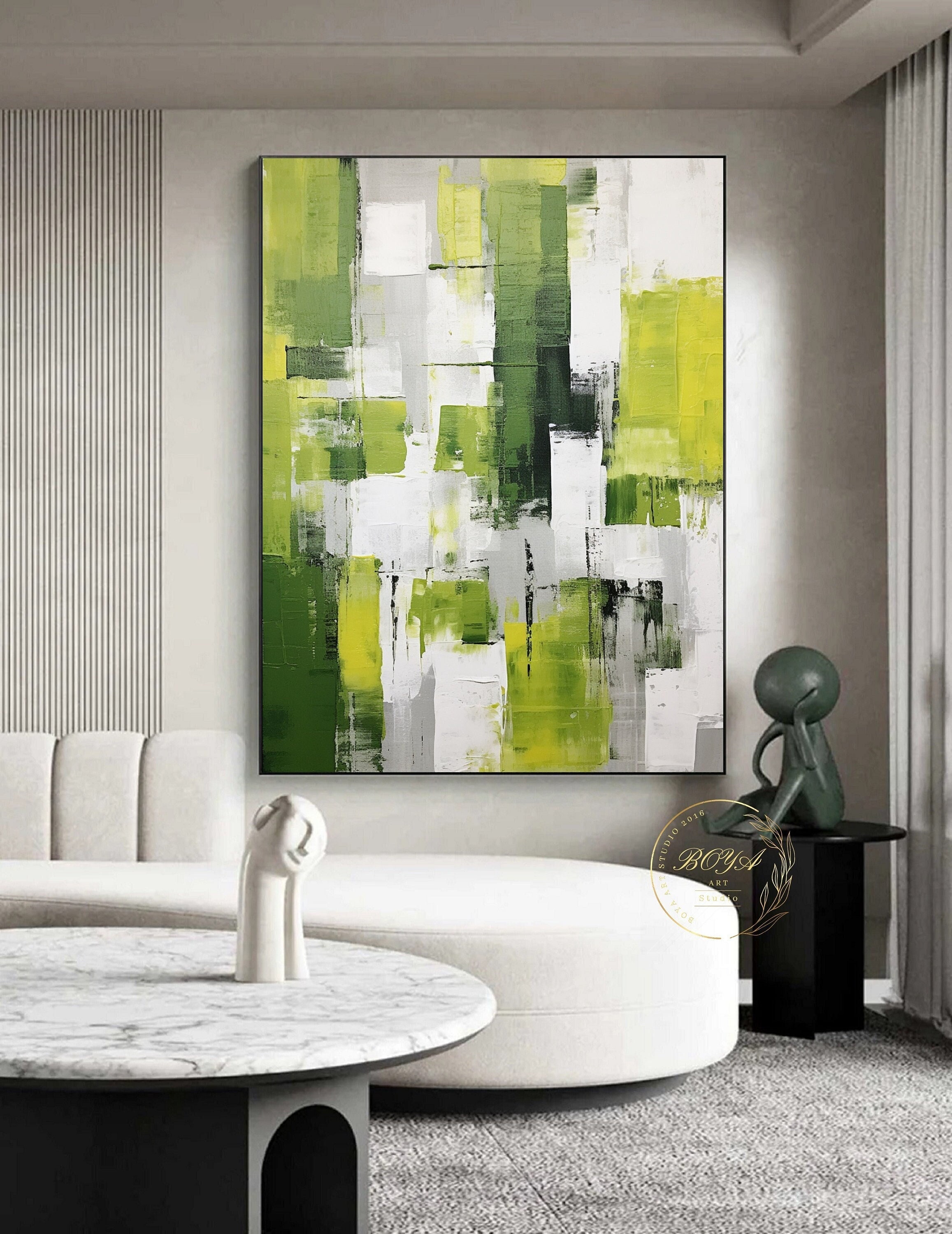 Lime Green Wall Art Original Green Abstract Painting White Textured Art ...