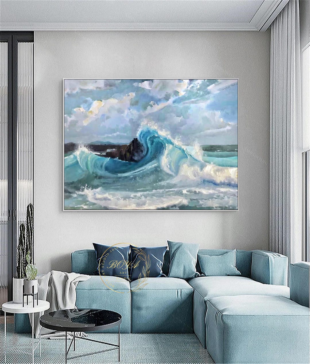 Blue Ocean Abstract Painting Large Seascape Wall Art Ocean Waves ...