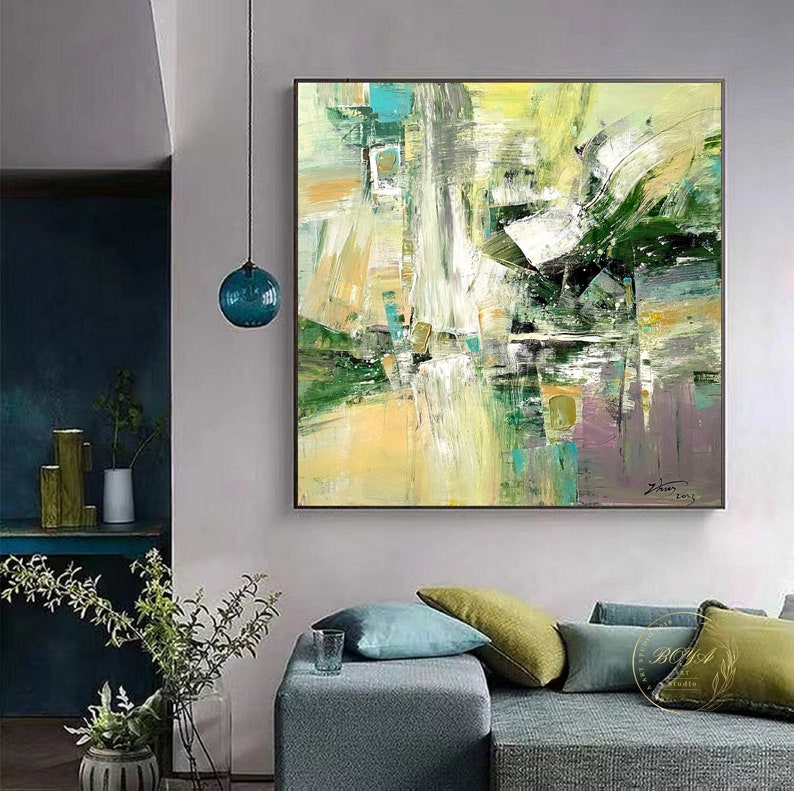 Green Abstract Painting Green Canvas Art Multicolor Oil - Etsy