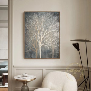 Large Tree Abstract Painting Beige Tree Wall Art Original Tree Abstract ...