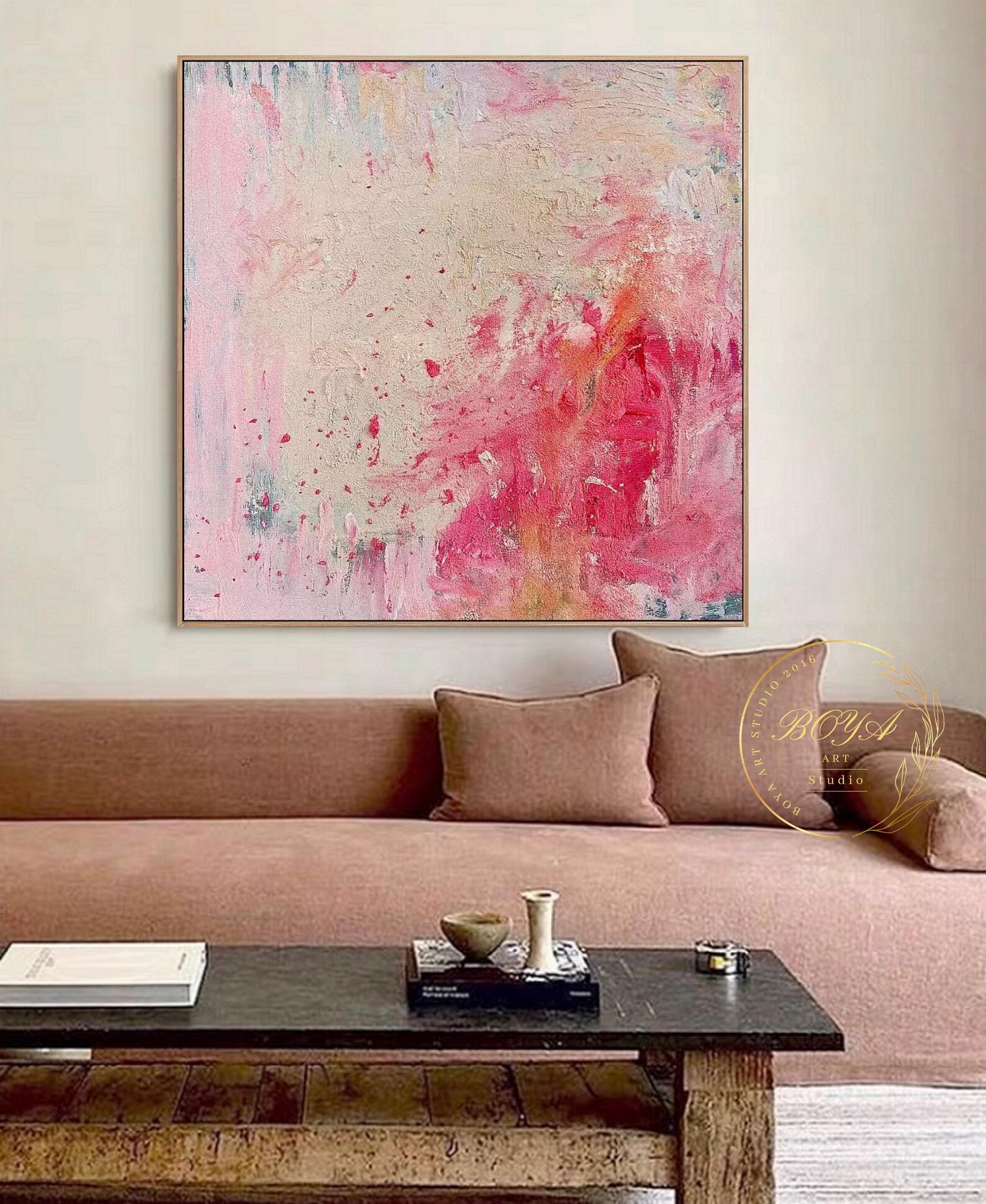 Original Abstract Painting Pink Wall Art Large Pink Texture Painting ...