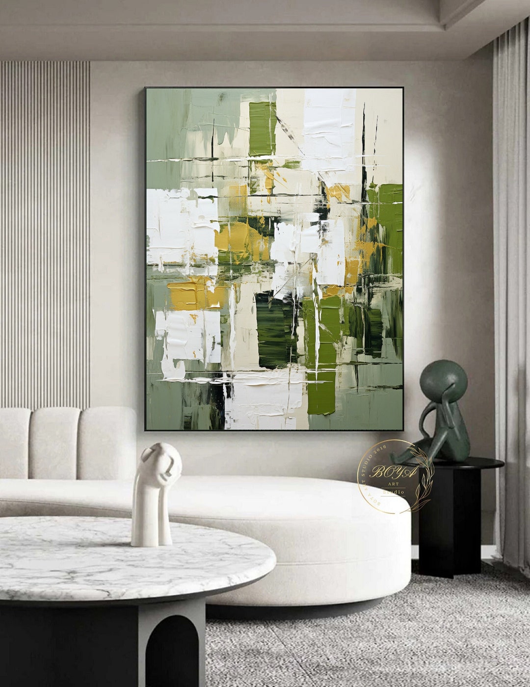 Green Abstract Painting Large Green Wall Art Gold Textured Art Original ...
