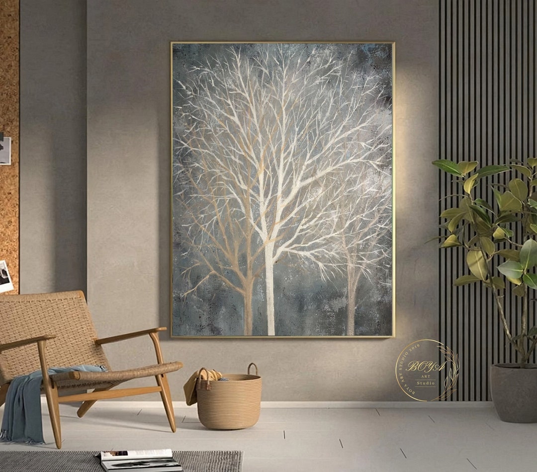 Large Tree Abstract Painting Beige Tree Wall Art Original Tree Abstract ...