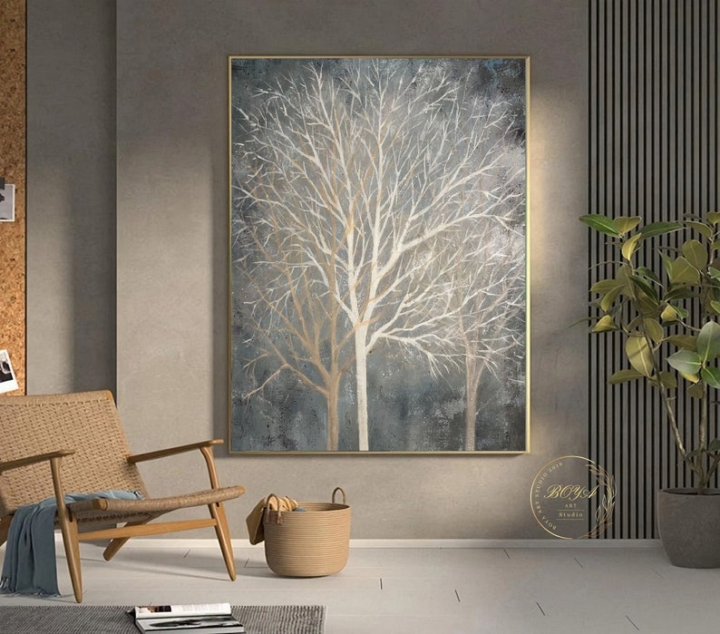 Large Tree Abstract Painting Beige Tree Wall Art Original Tree - Etsy