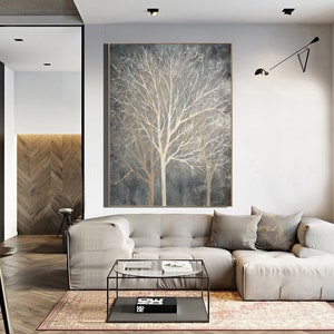 Large Tree Abstract Painting Beige Tree Wall Art Original Tree Abstract ...