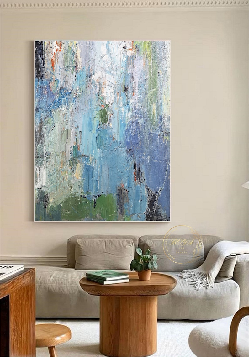 Large Blue Abstract Painting Original Green Oil Painting - Etsy