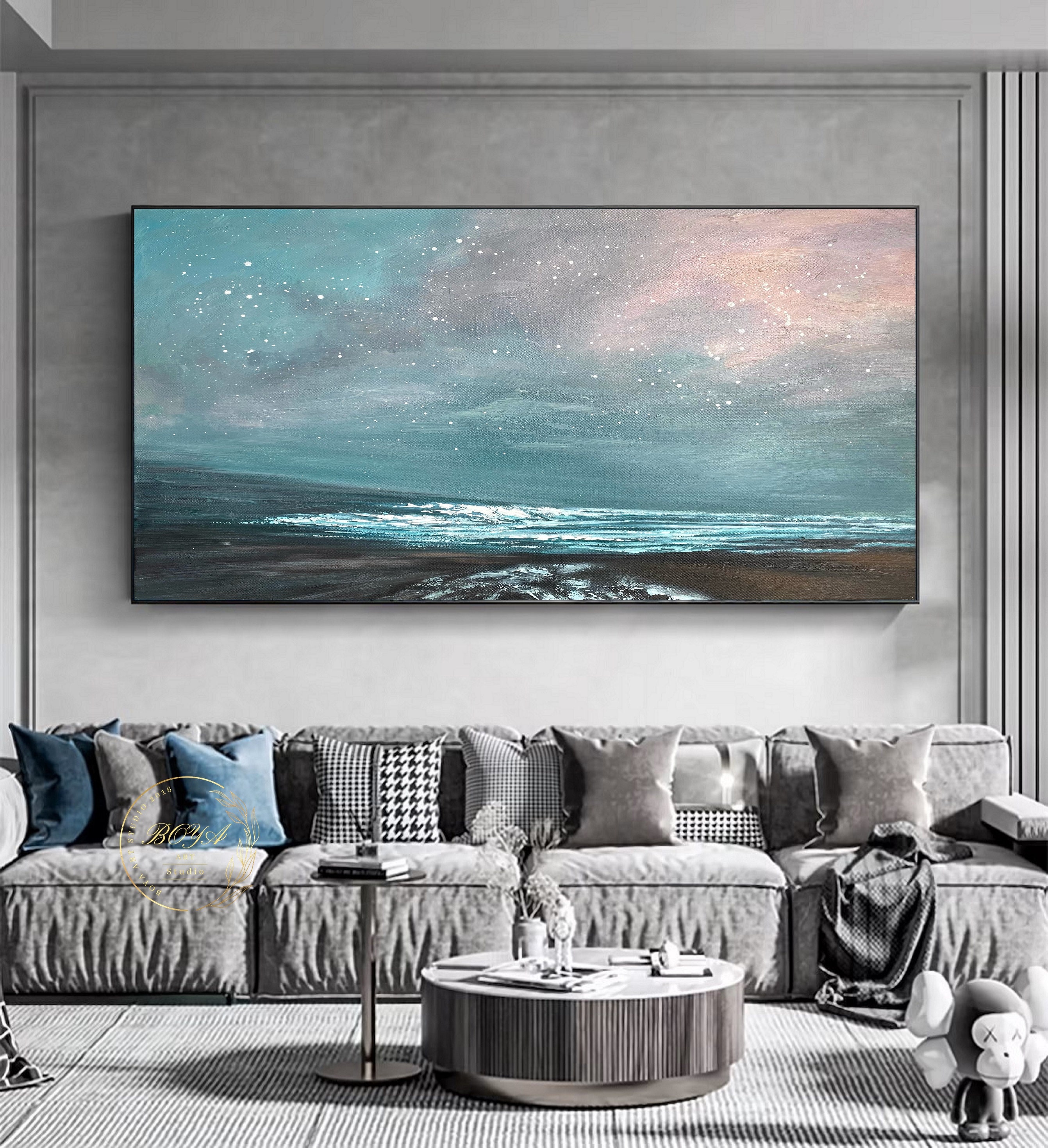 Original Sea Abstract Art Large Blue Sky Landscape Oil - Etsy