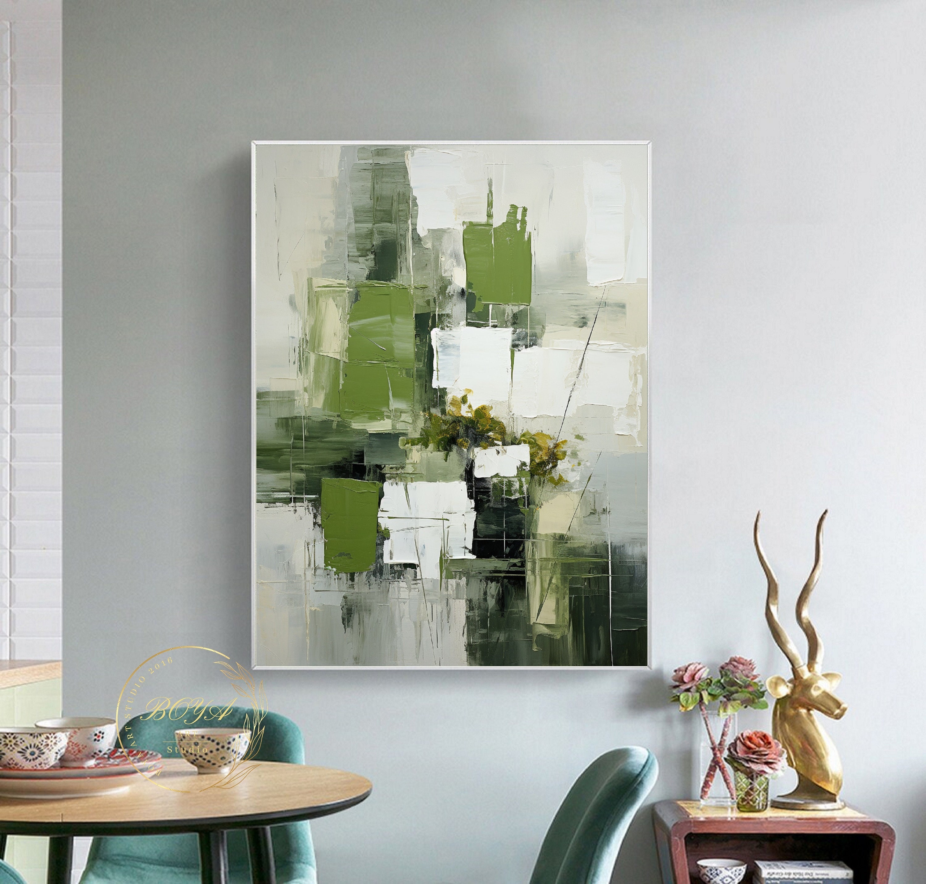 Original Green Abstract Art Modern Green Texture Painting Large Green ...