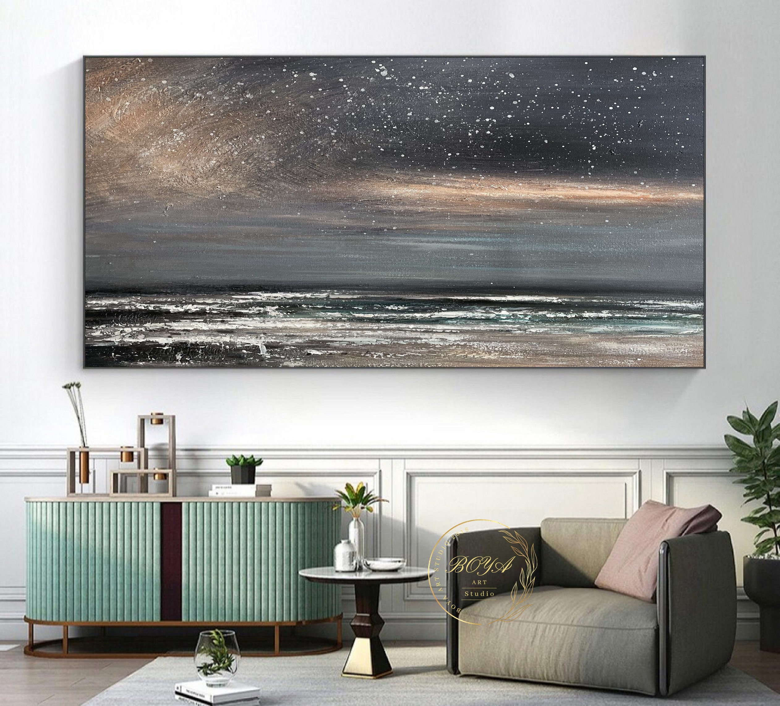 Original Sky Abstract Painting Large Starry Sky Painting Sea Abstract ...