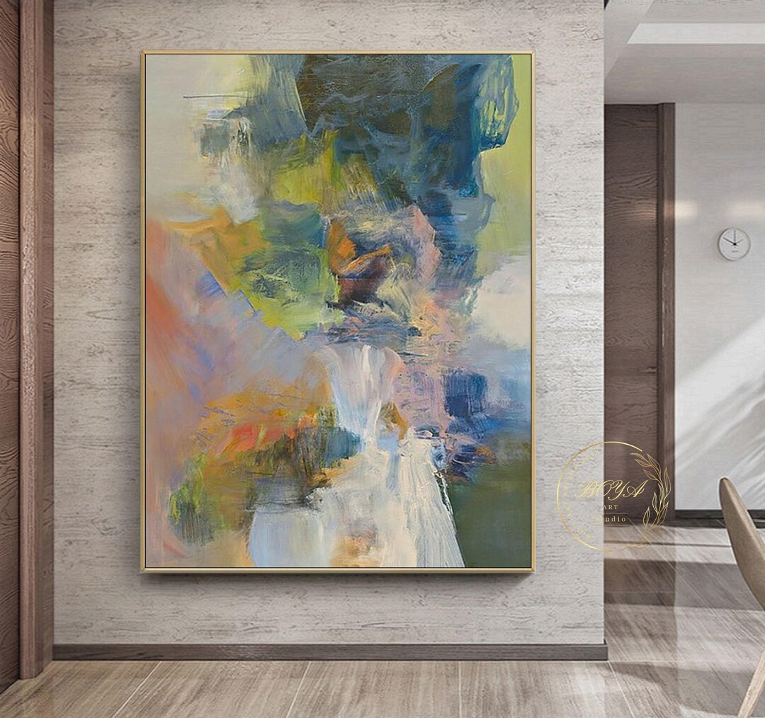 Original Green Abstract Painting Large Colorful Painting Green Wall Art ...