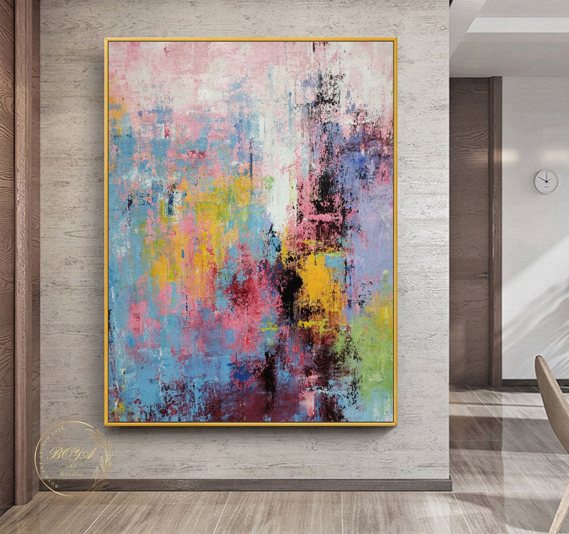 Multicolour Abstract Painting Large Pink Abstract Painting - Etsy