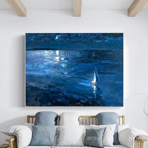 Large Seascape Painting Blue Ocean Wall Art Blue Sea Abstract Painting ...