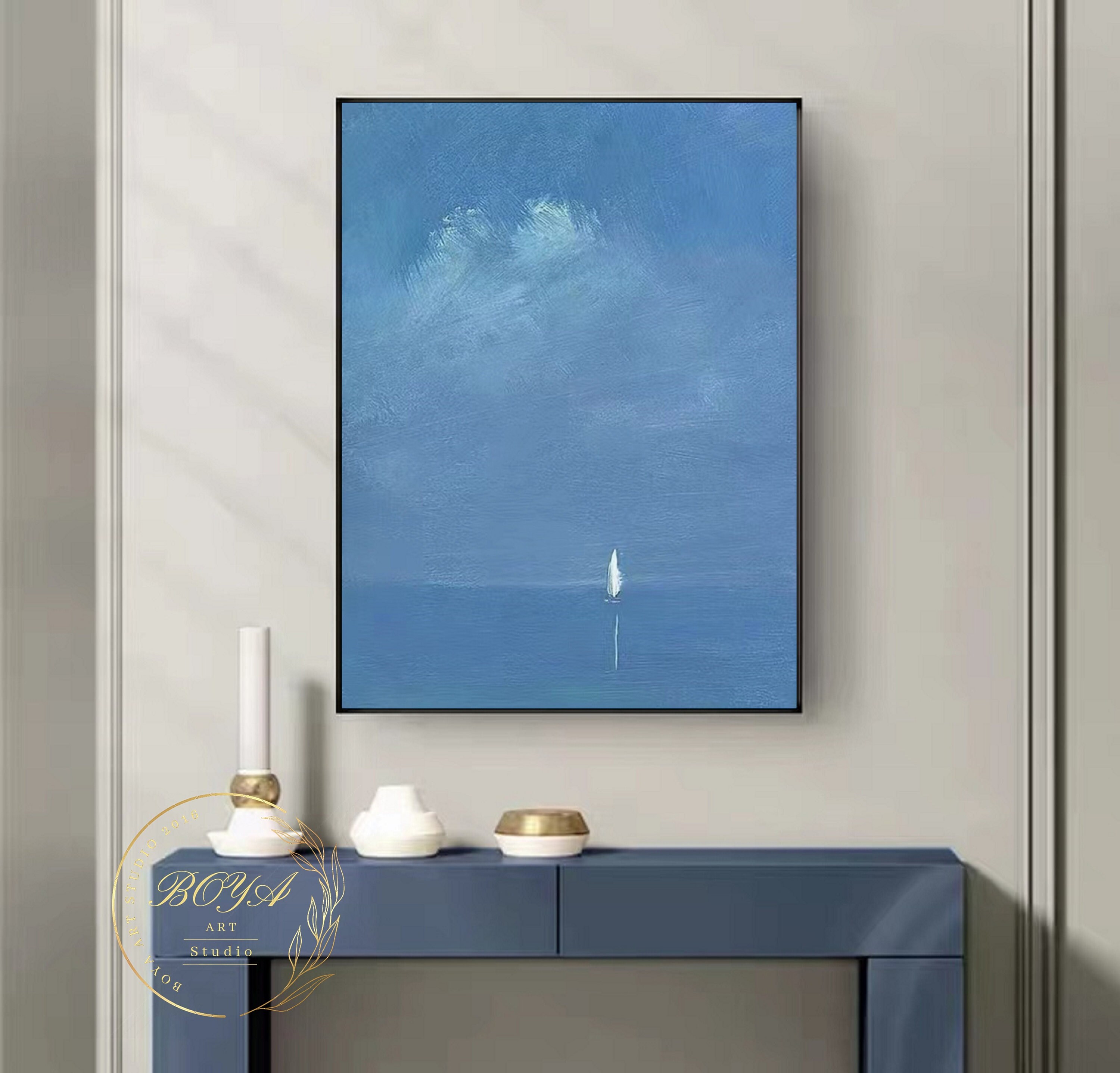 Large Minimalist Wall Painting Blue Abstract Painting Blue Sea - Etsy