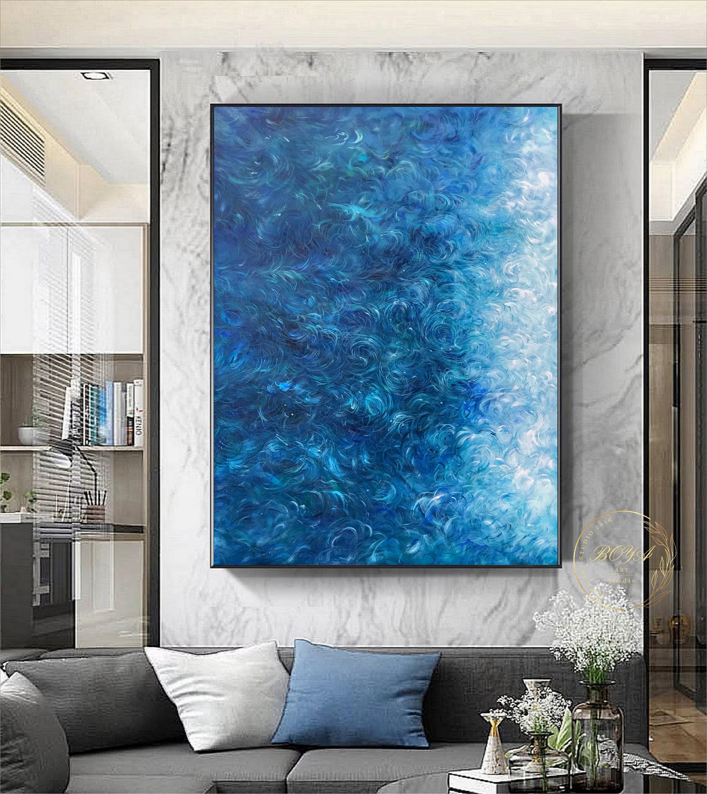 Blue Abstract Painting Large Blue Painting Original Blue Oil - Etsy