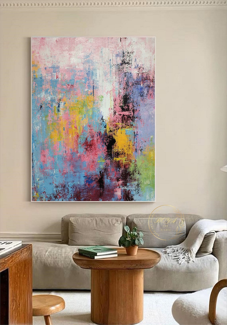 Multicolour Abstract Painting Large Pink Abstract Painting - Etsy