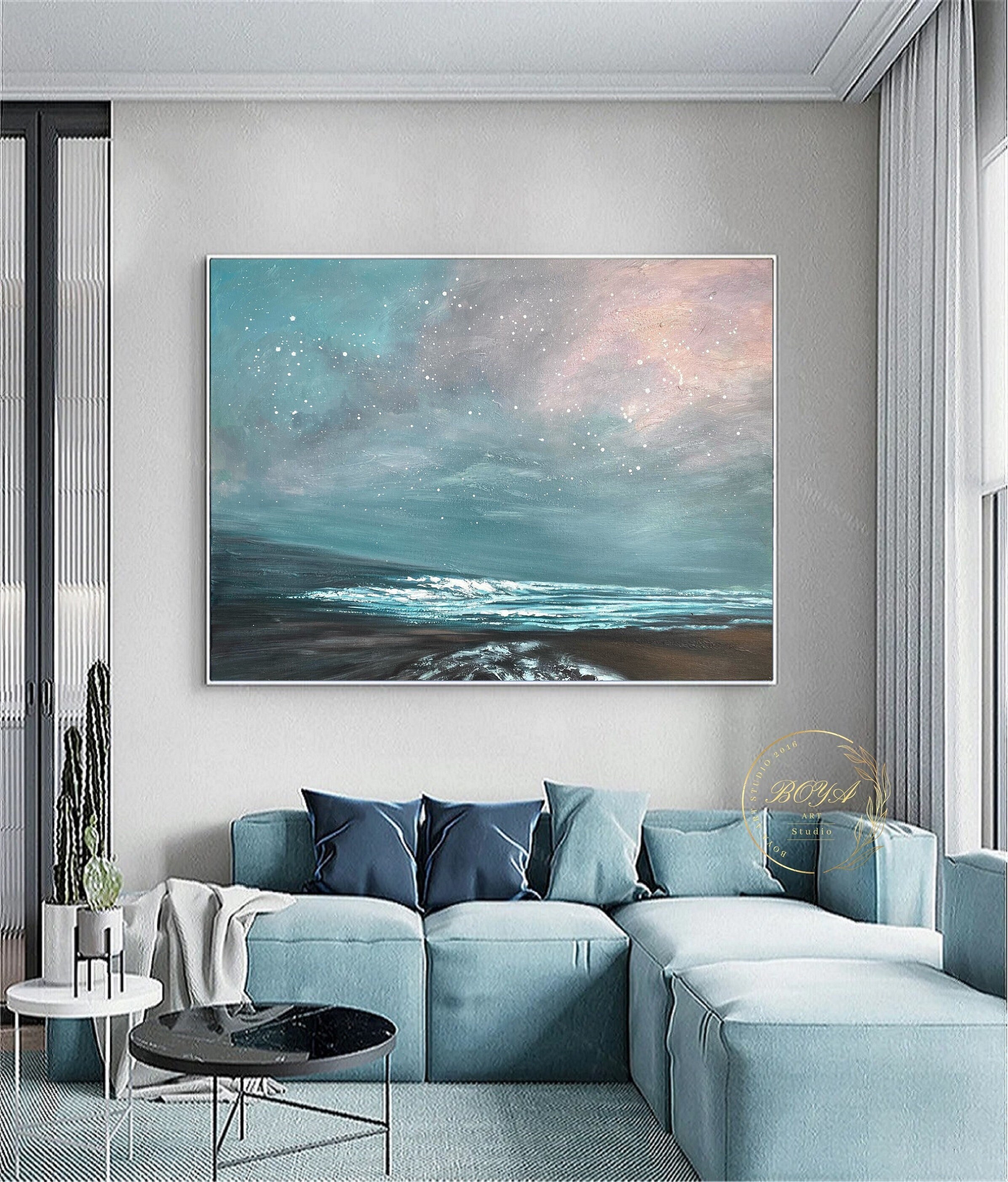 Original Blue Sky Landscape Oil Painting Large Beach Abstract - Etsy