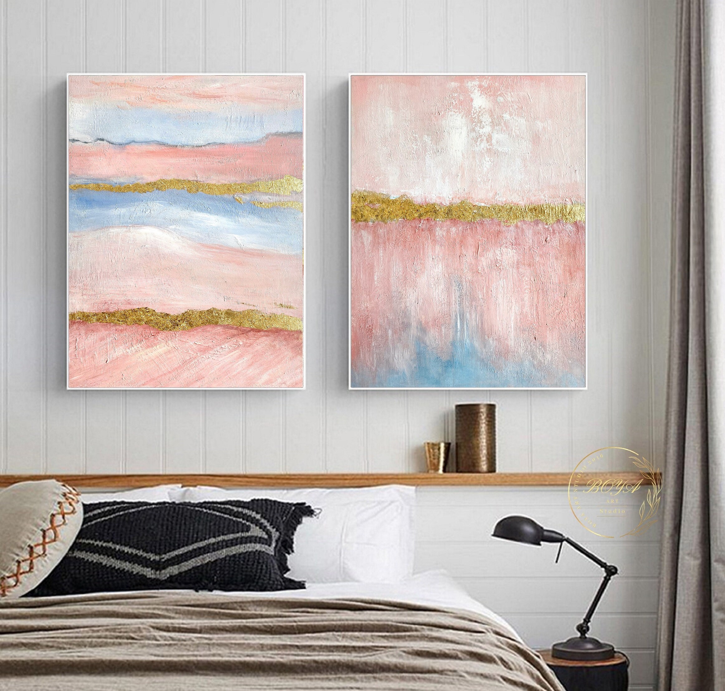 Pink Minimalism Painting Set of 2 Pink Wall Art Pink Abstract - Etsy
